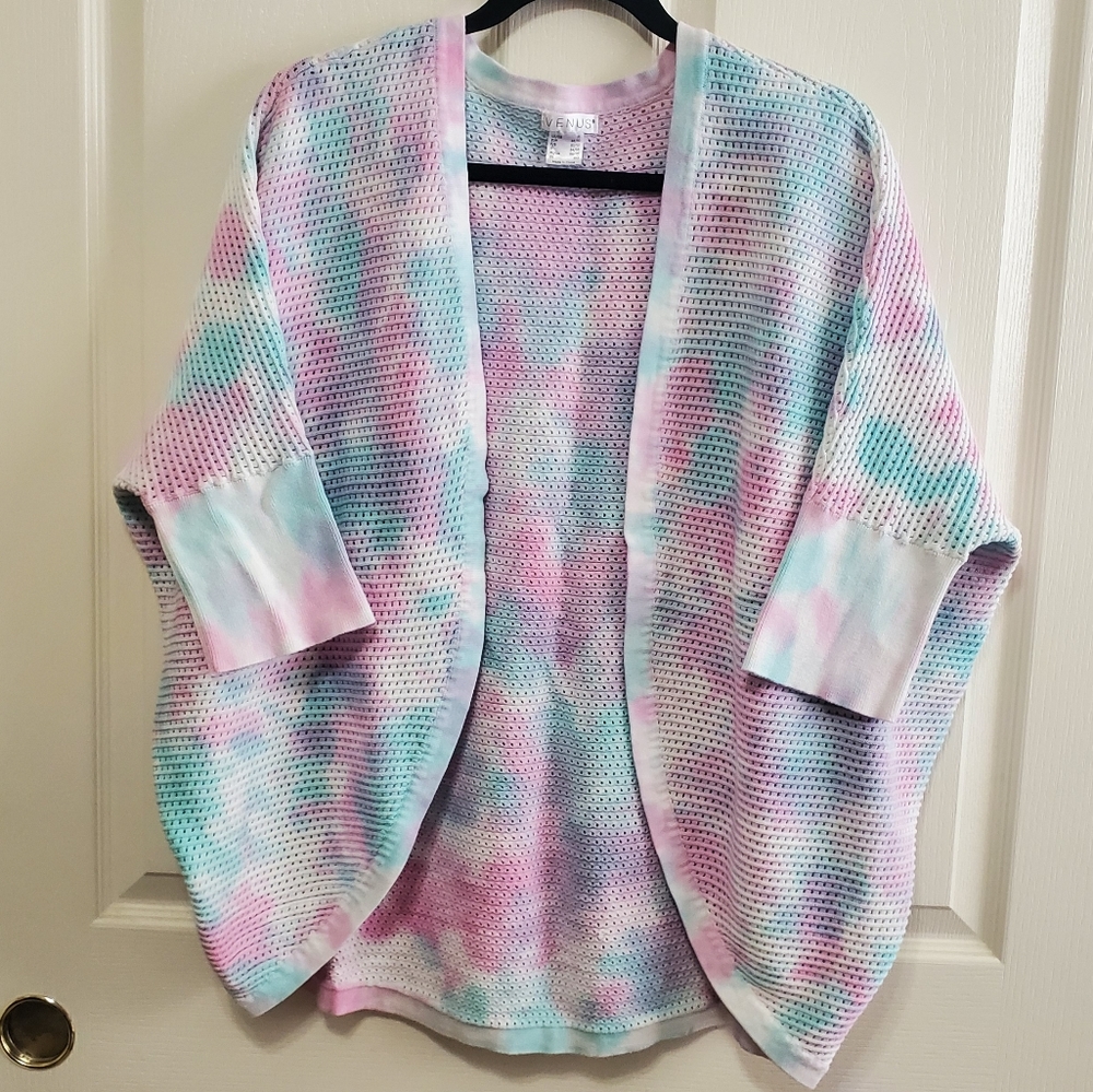 Venus Women's Open Knit Cocoon Cardian Size 1x Pastel… - Gem